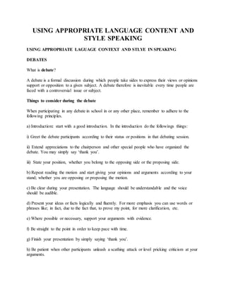 Using appropriate language content and style speaking | DOCX