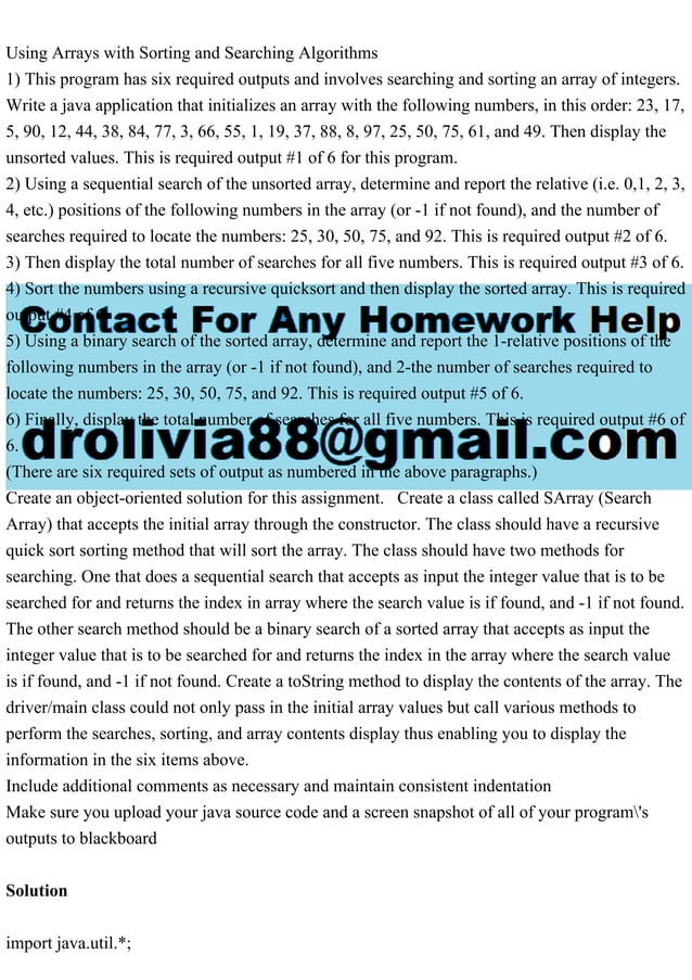 Using Arrays with Sorting and Searching Algorithms1) This program .pdf
