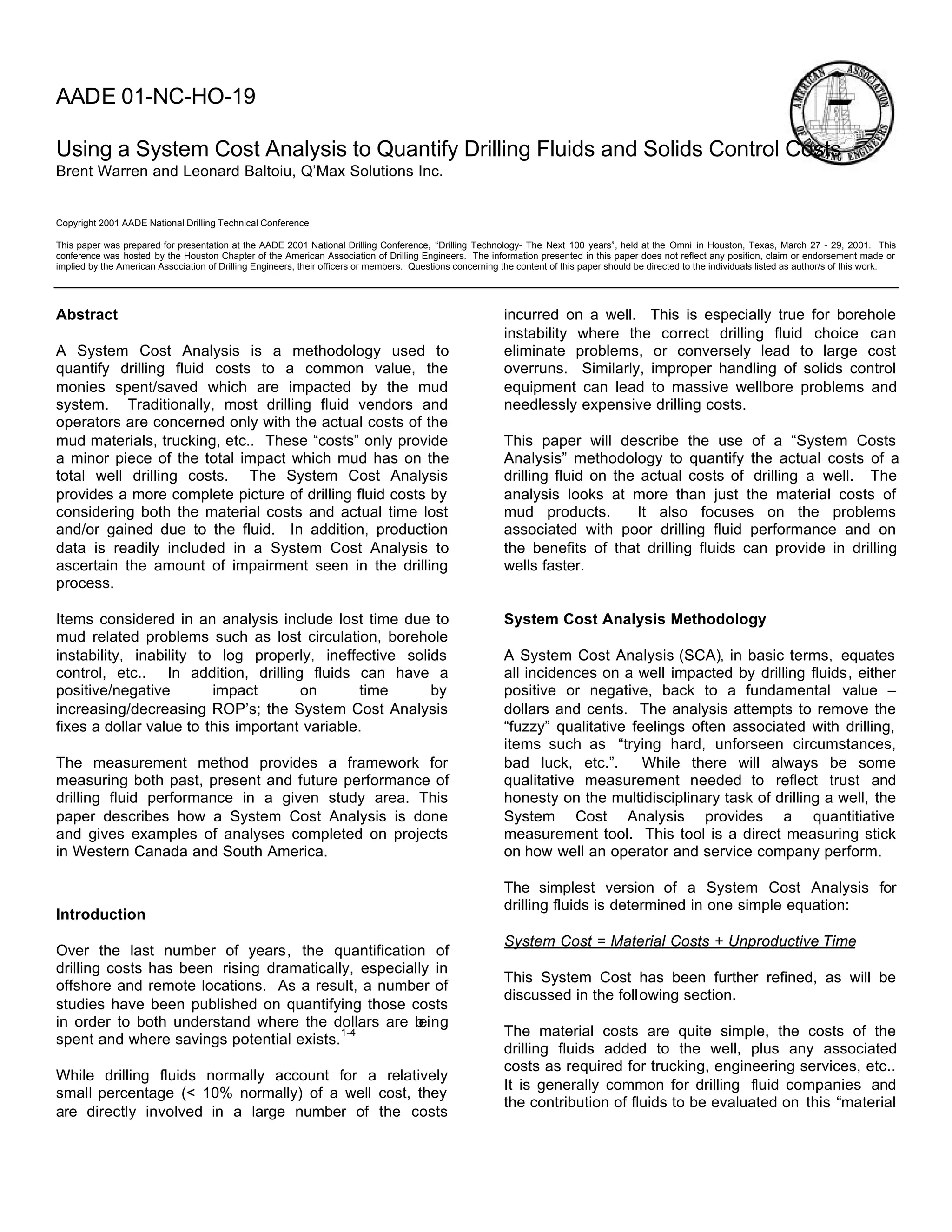 Using a system cost analysis to quantify drilling fluids and | PDF