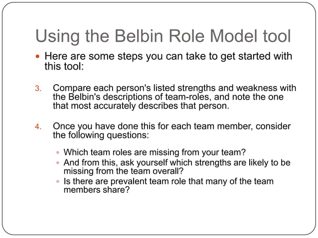 Using Belbin’s Team Role Model | PPTX | Resume Writing and Advice | Job ...