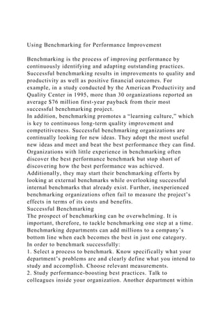 Using Benchmarking for Performance ImprovementBenchmarking is .docx