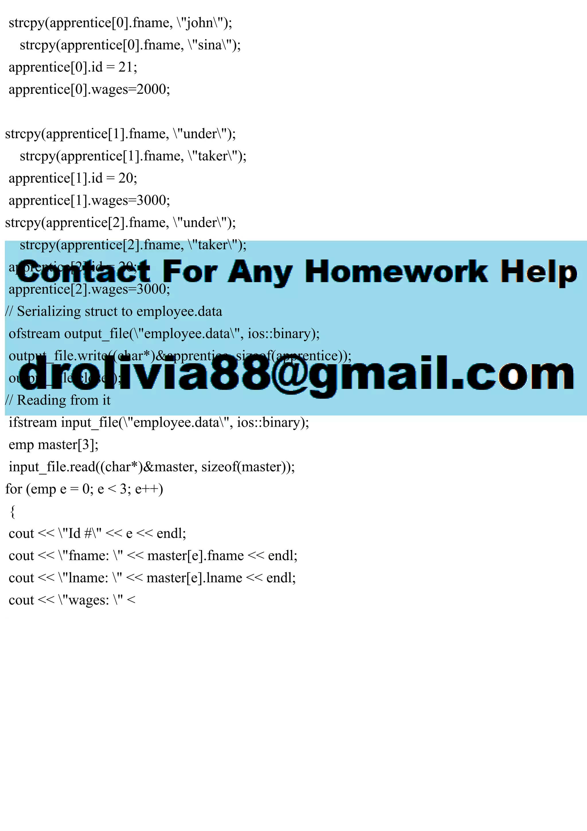 Using C++...Hints- Use binary file readwrite to store employee .pdf