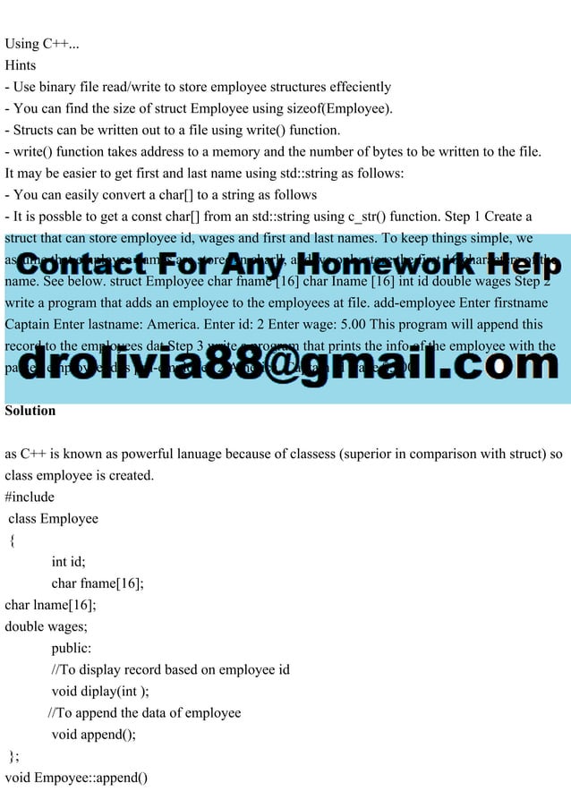 Using C++...Hints- Use binary file readwrite to store employee .pdf