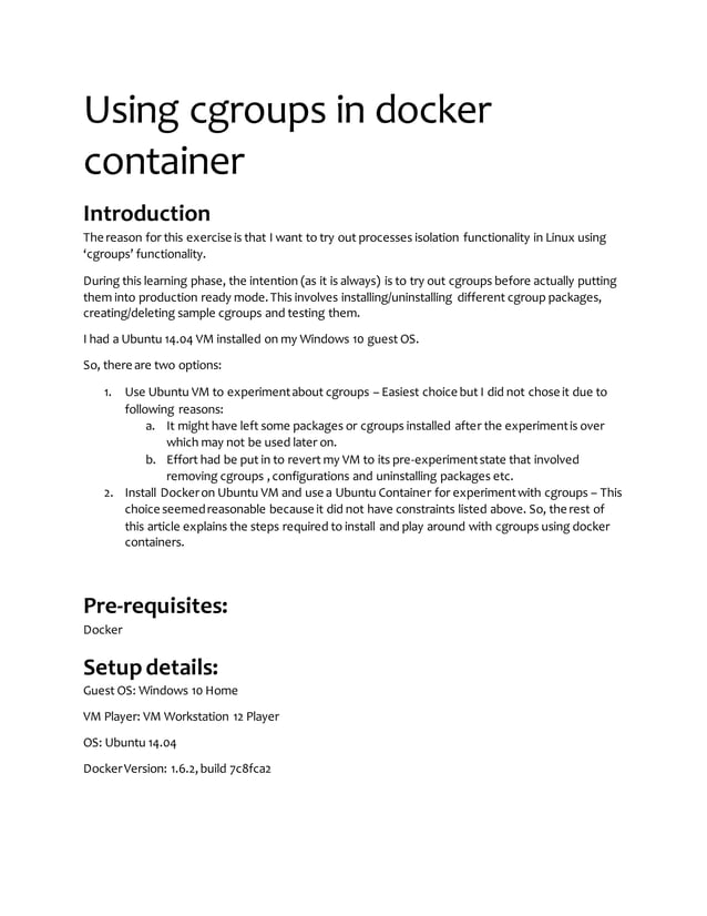 Using cgroups in docker container | DOCX