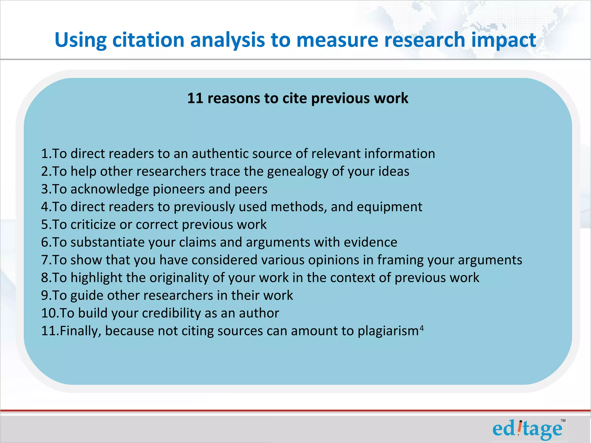 Using Citation Analysis to Measure Research Impact | PPT
