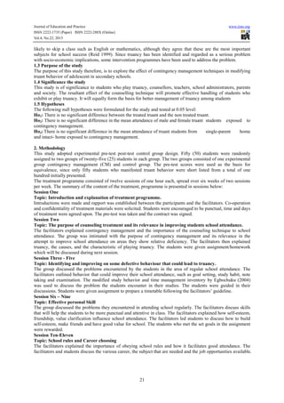 Using contingency management technique in the reduction of truancy ...