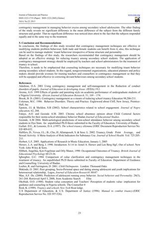 Using contingency management technique in the reduction of truancy ...