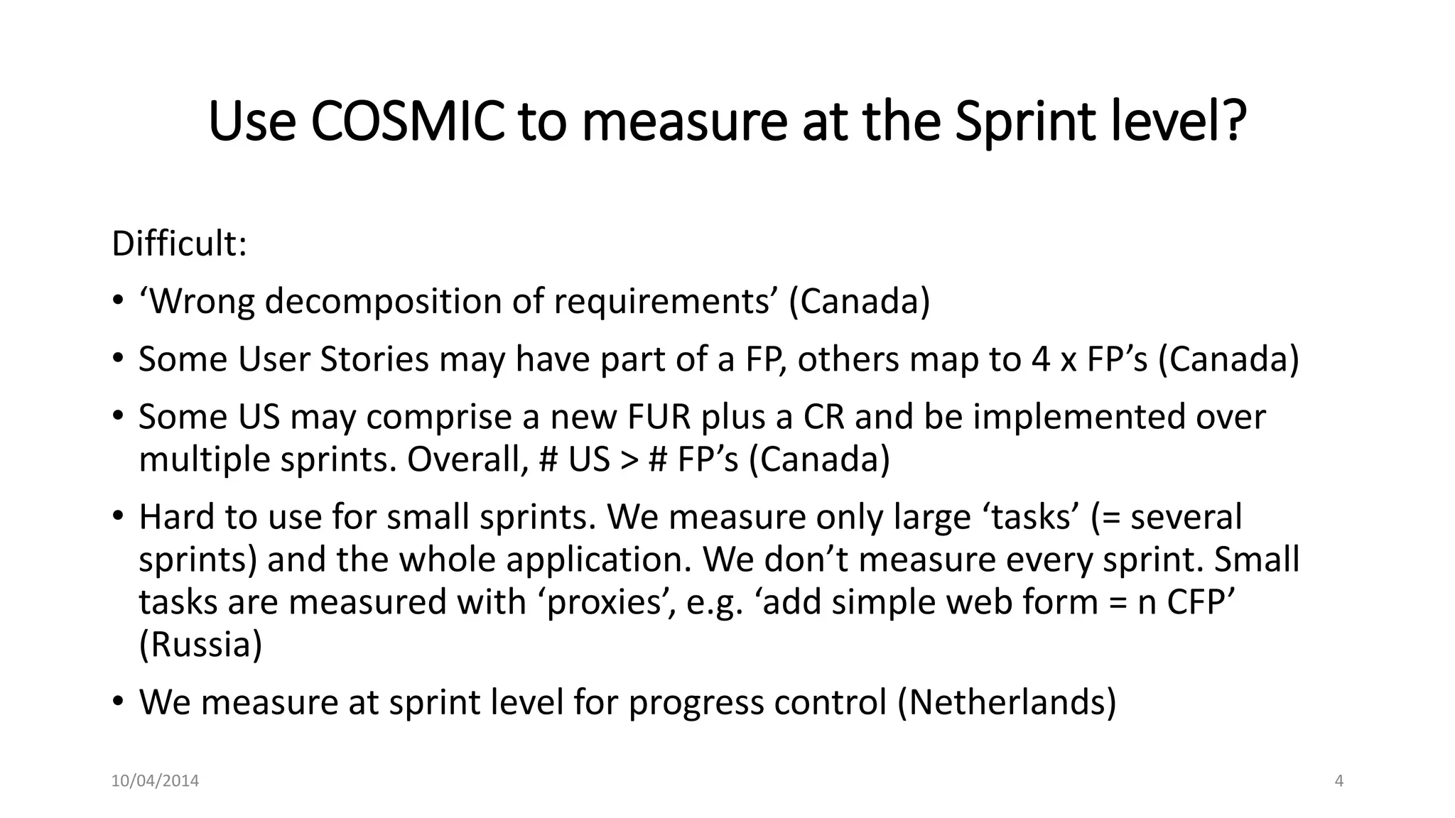 Using cosmic in agile projects | PPTX | Computer Software and Applications | Computing