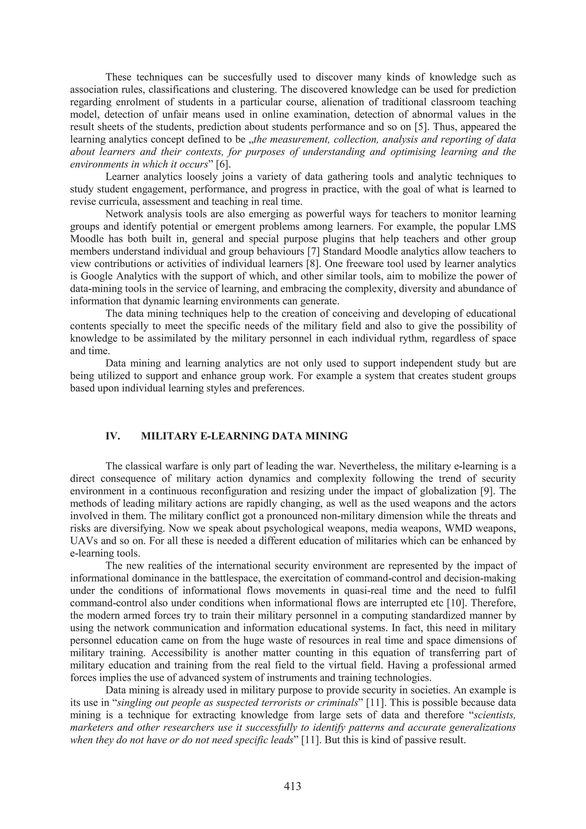 Using data mining in e learning-a generic framework for military education | PDF