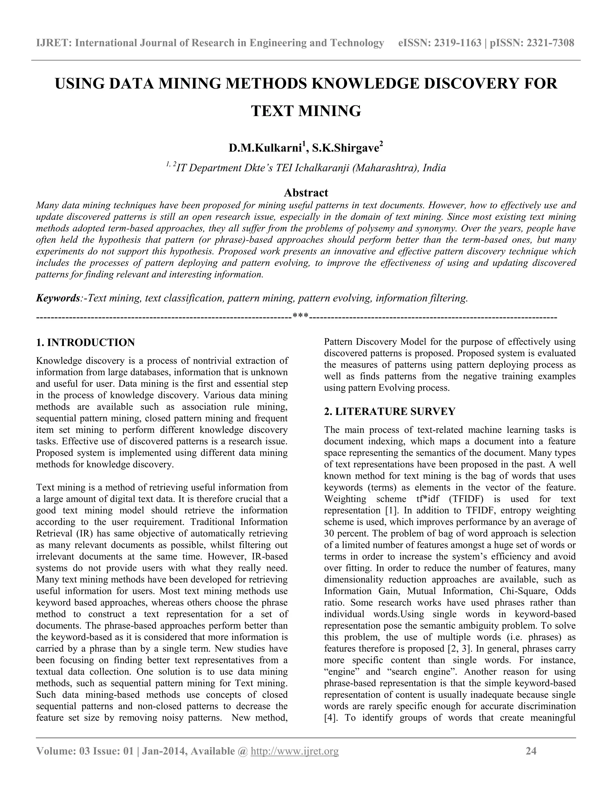 Using Data Mining Methods Knowledge Discovery For Text Mining Pdf