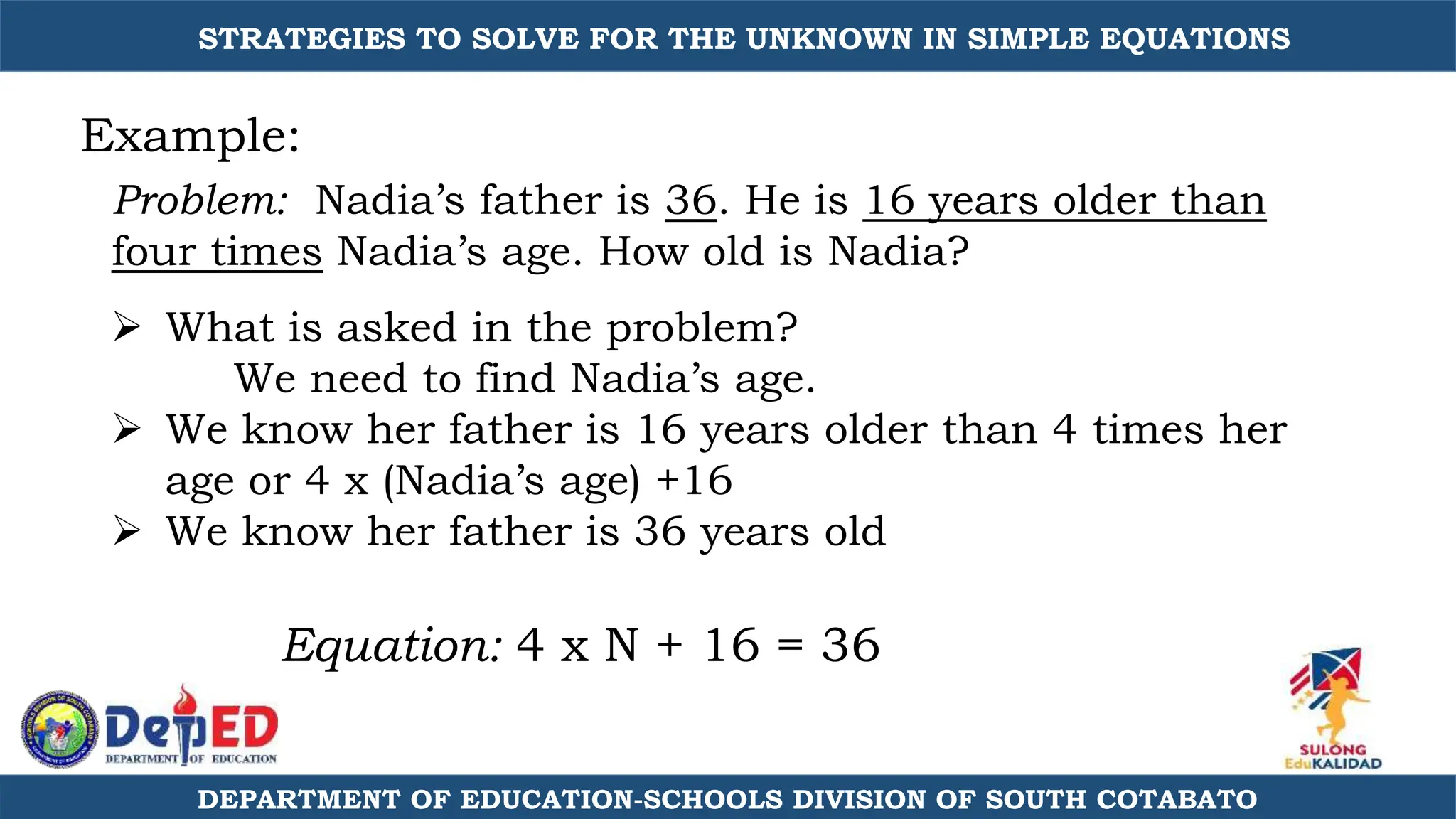 Using Different Strategies to Solve for the Unknown in Simple Equations ...