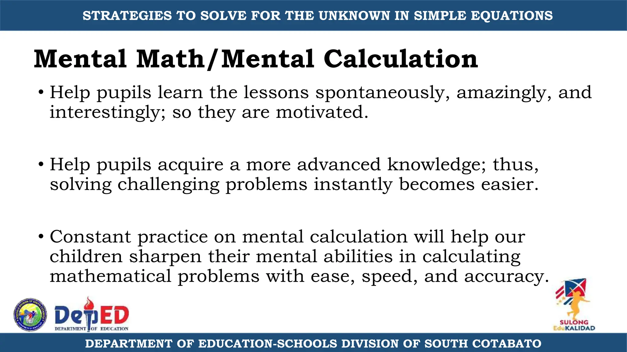 Using Different Strategies to Solve for the Unknown in Simple Equations ...