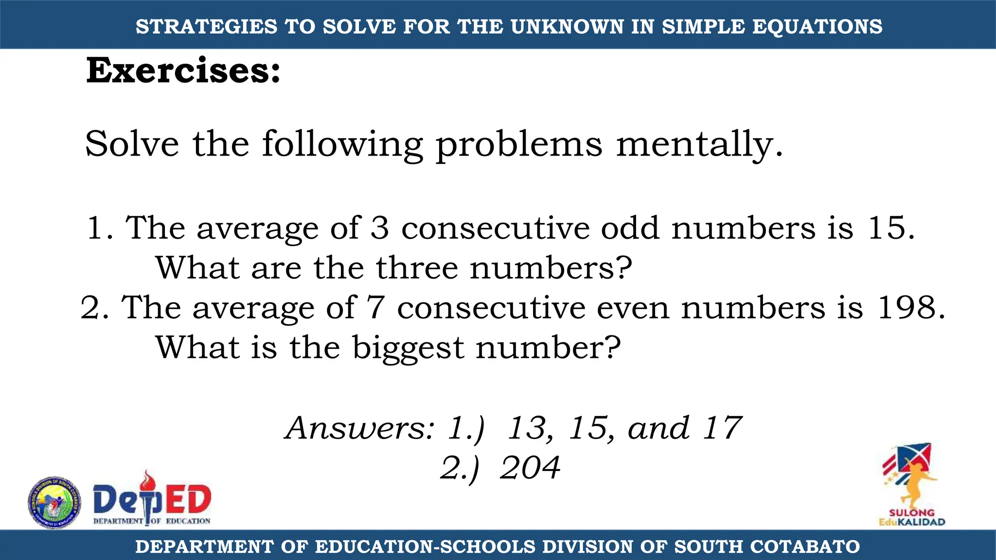 Using Different Strategies to Solve for the Unknown in Simple Equations ...