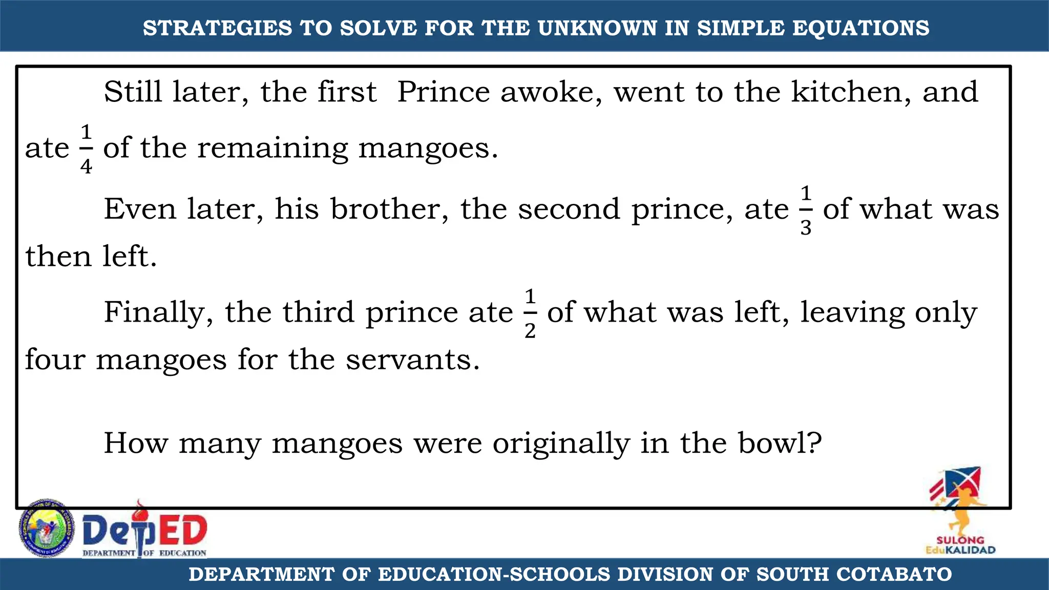 Using Different Strategies to Solve for the Unknown in Simple Equations ...