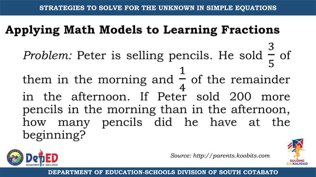 Using Different Strategies to Solve for the Unknown in Simple Equations ...