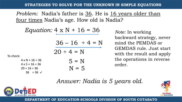 Using Different Strategies to Solve for the Unknown in Simple Equations ...