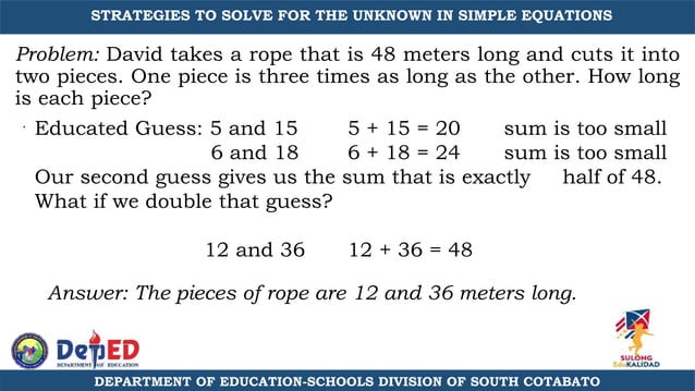 Using Different Strategies to Solve for the Unknown in Simple Equations ...