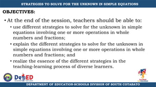 Using Different Strategies to Solve for the Unknown in Simple Equations ...