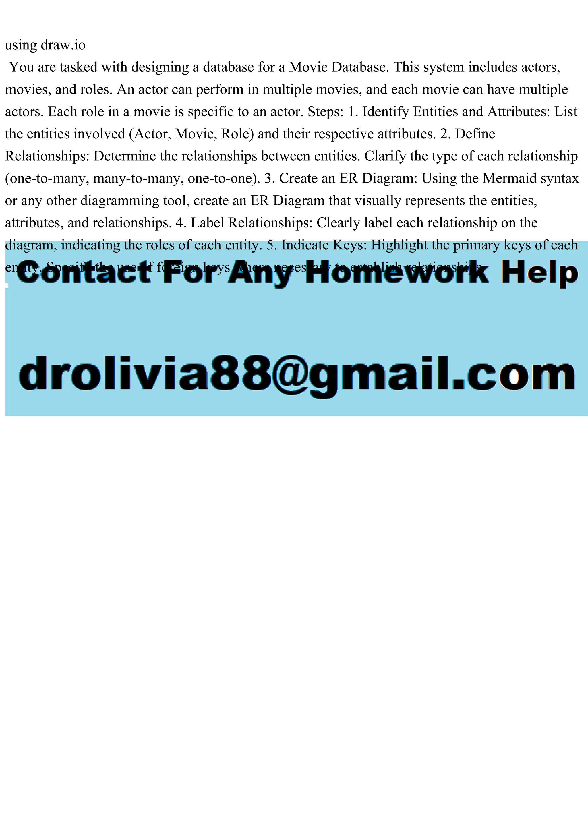 using draw.io You are tasked with designing a database for a Movie.pdf