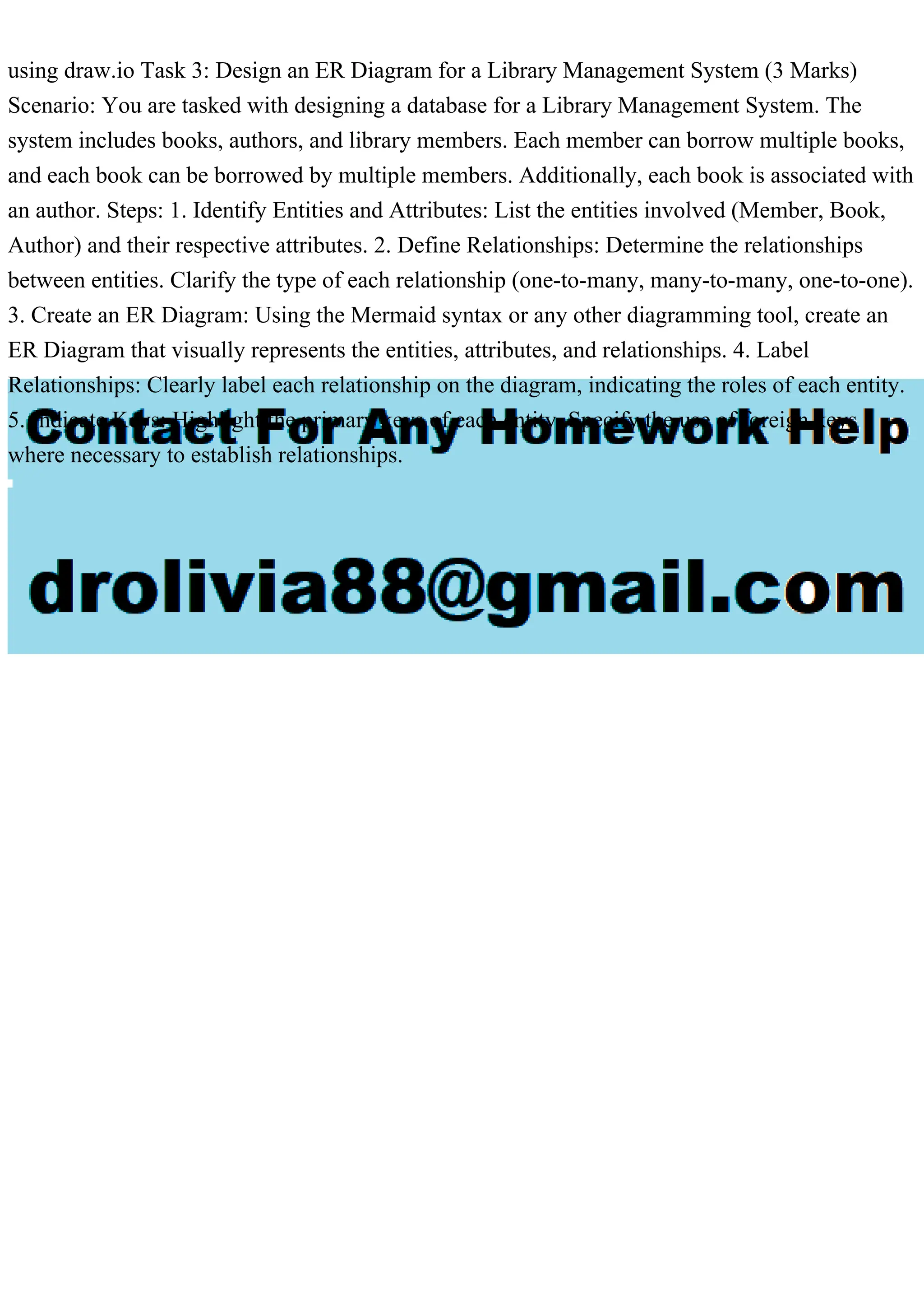using draw.io Task 3 Design an ER Diagram for a Library Management .pdf