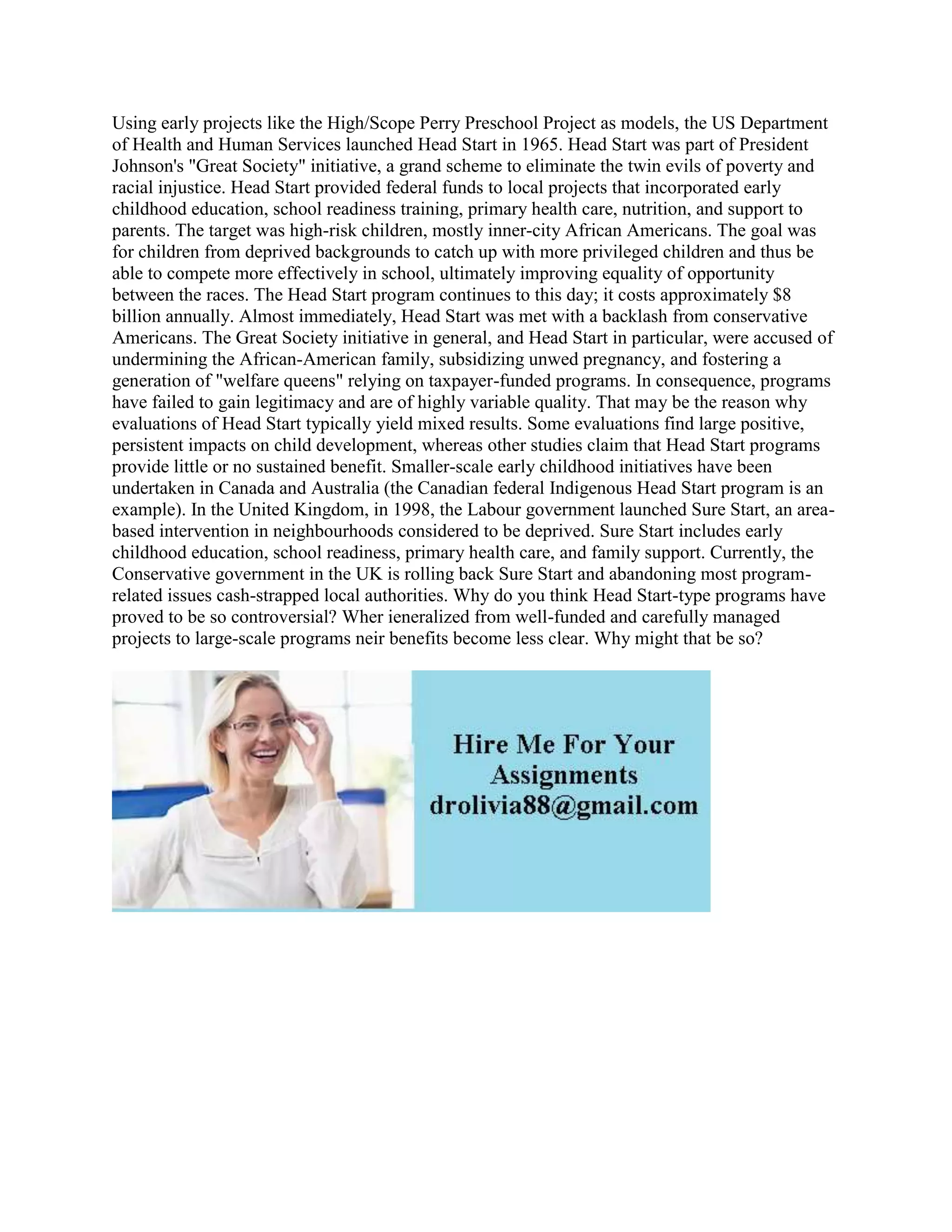 Using early projects like the High-Scope Perry Preschool Project as mo.docx