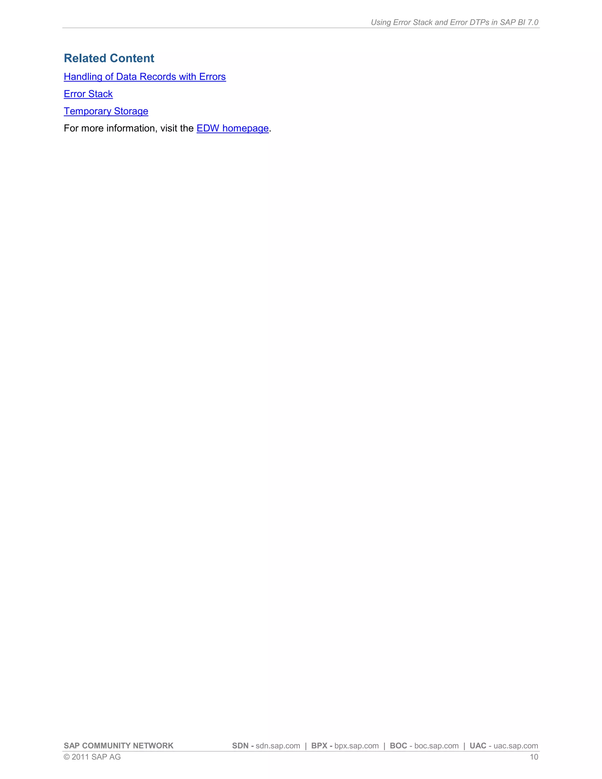 Using error stack and error dt ps in sap bi 7.0 | PDF