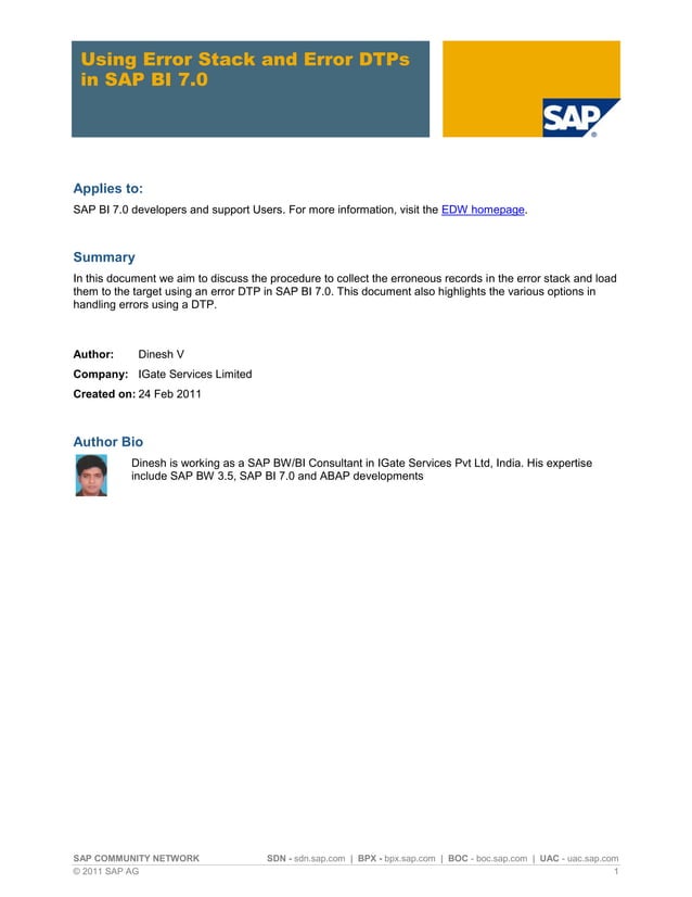Using Error Stack And Error Dt Ps In Sap Bi 70 Pdf Databases Computer Software And