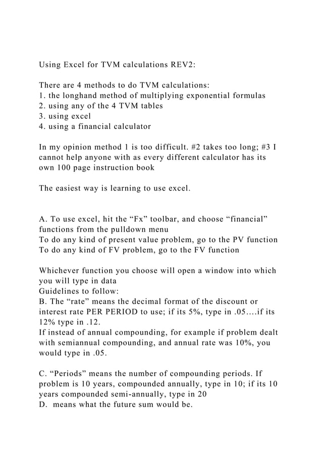 Using Excel for TVM calculations REV2There are 4 methods to d.docx