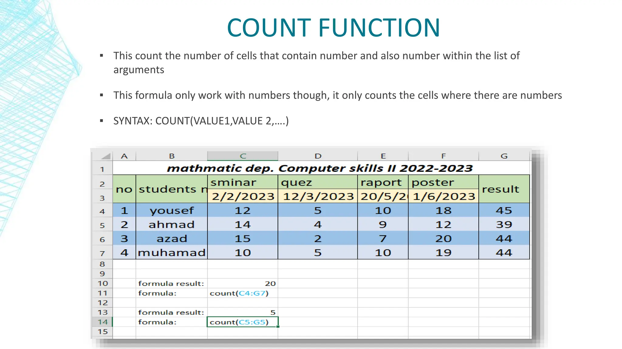 Using excel functions | PPTX Using excel functions | PPTX