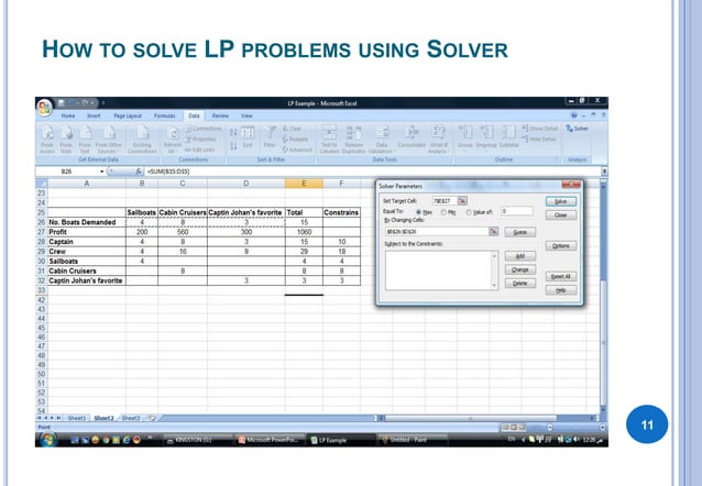 Using excel solver in solving lp, and transportation problems | PPT