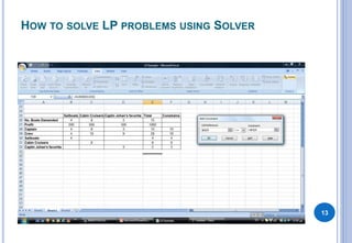 Using excel solver in solving lp, and transportation problems | PPT