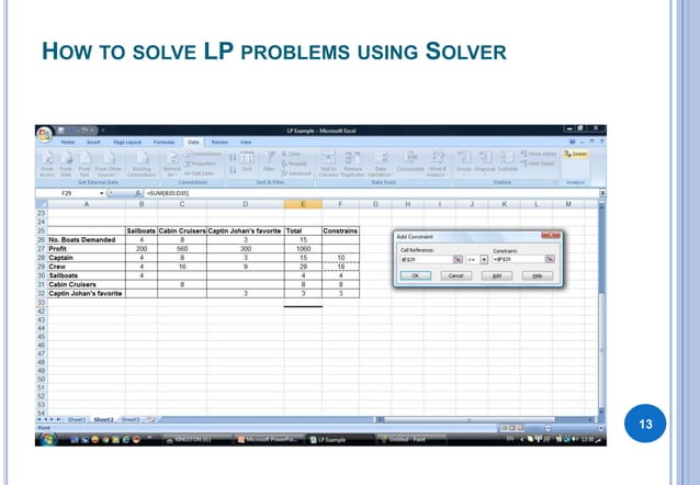 Using excel solver in solving lp, and transportation problems | PPT