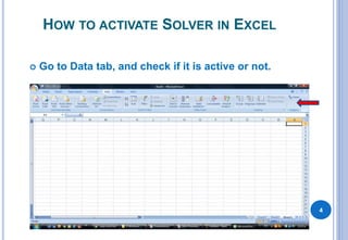 Using excel solver in solving lp, and transportation problems | PPT