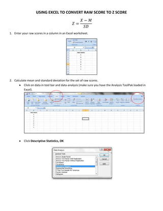 Using excel to convert raw score to z score | PDF