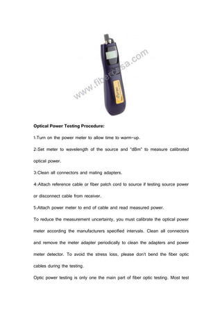 Using fiber optic power meter to test optic power | PDF