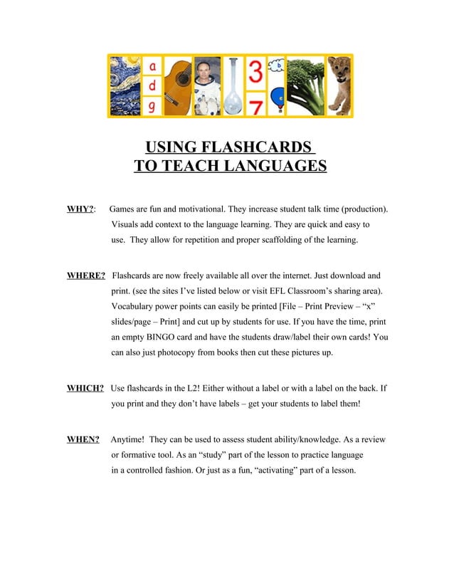 Using Flashcards and Teaching English