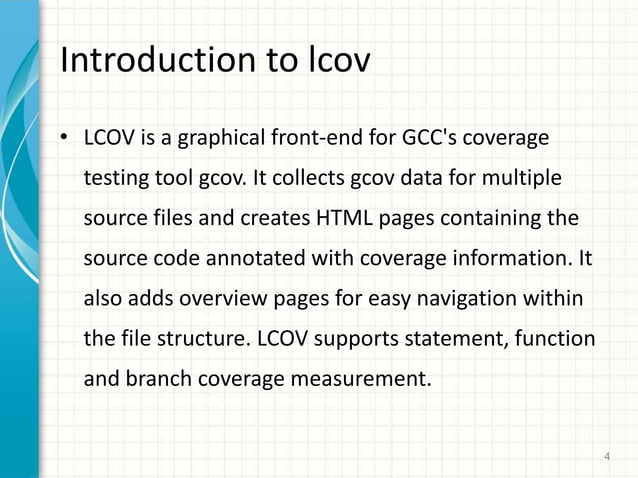 Using gcov and lcov | PPTX | Computing | Technology & Computing