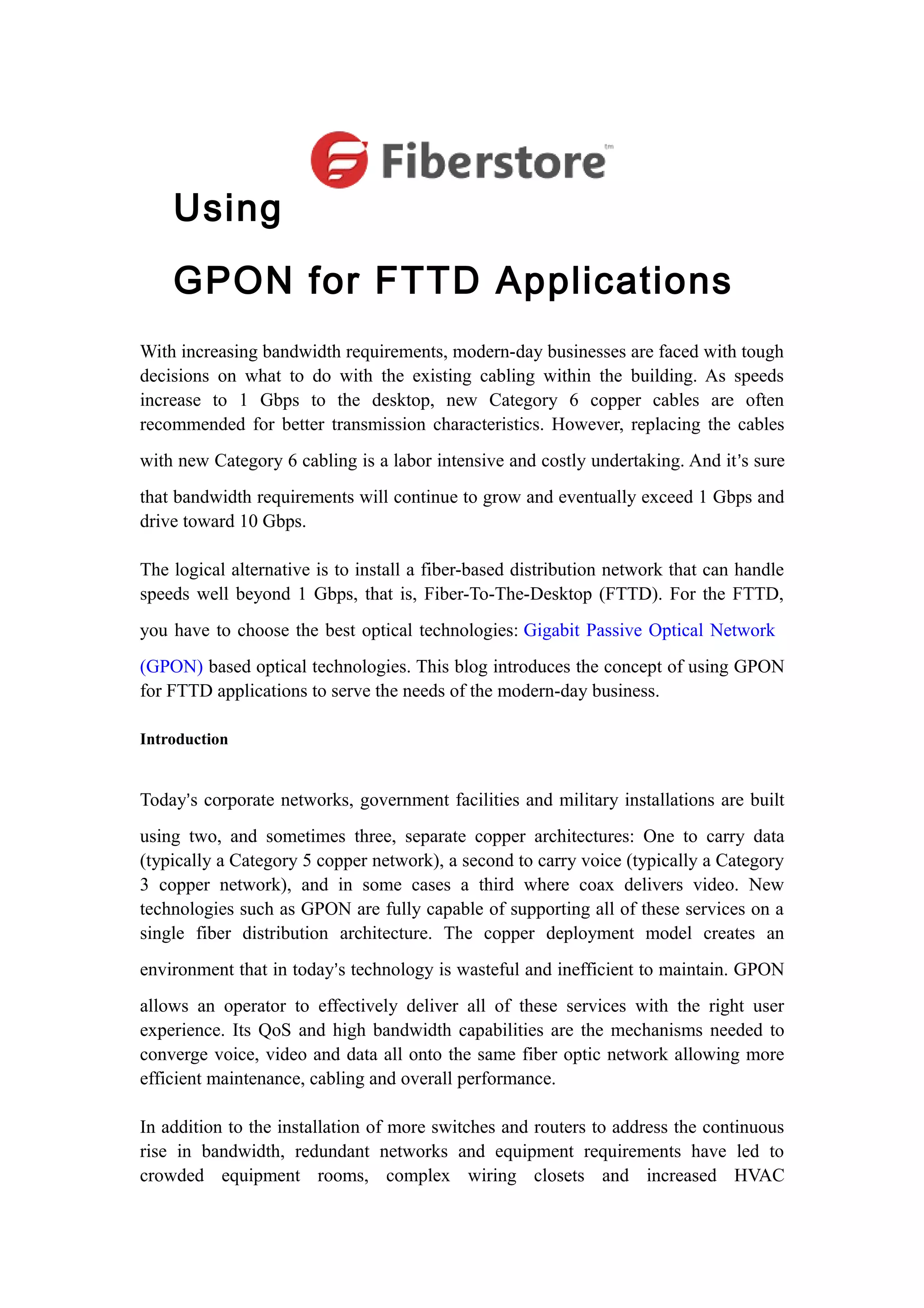 Using GPON For FTTD Applications | DOC
