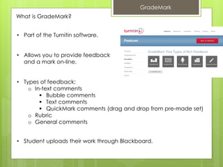 Using GradeMark to improve feedback and involve students in the marking ...