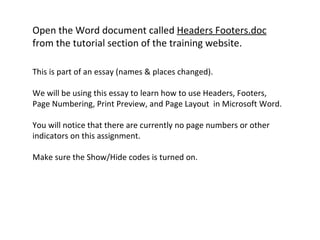 Using Headers and Footers in Word | PPT