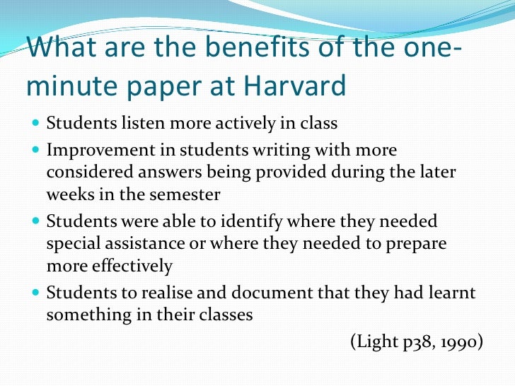 Using Hrvard 1 Minute Papers