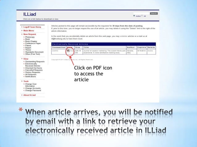 Using ILLiad (Interlibrary Loan) | PPTX