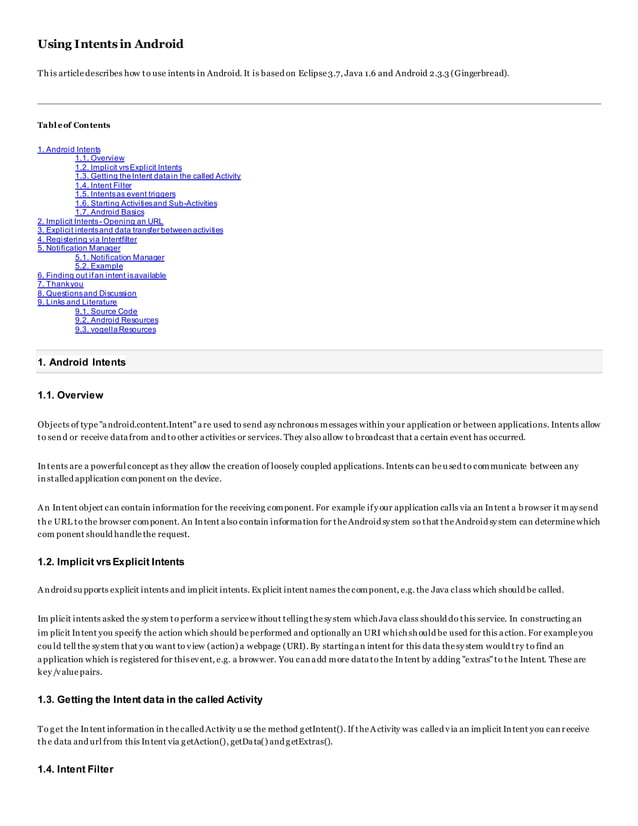 Using intents in android | PDF