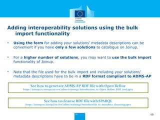 Using Joinup as a catalogue for interoperability solutions | PPT