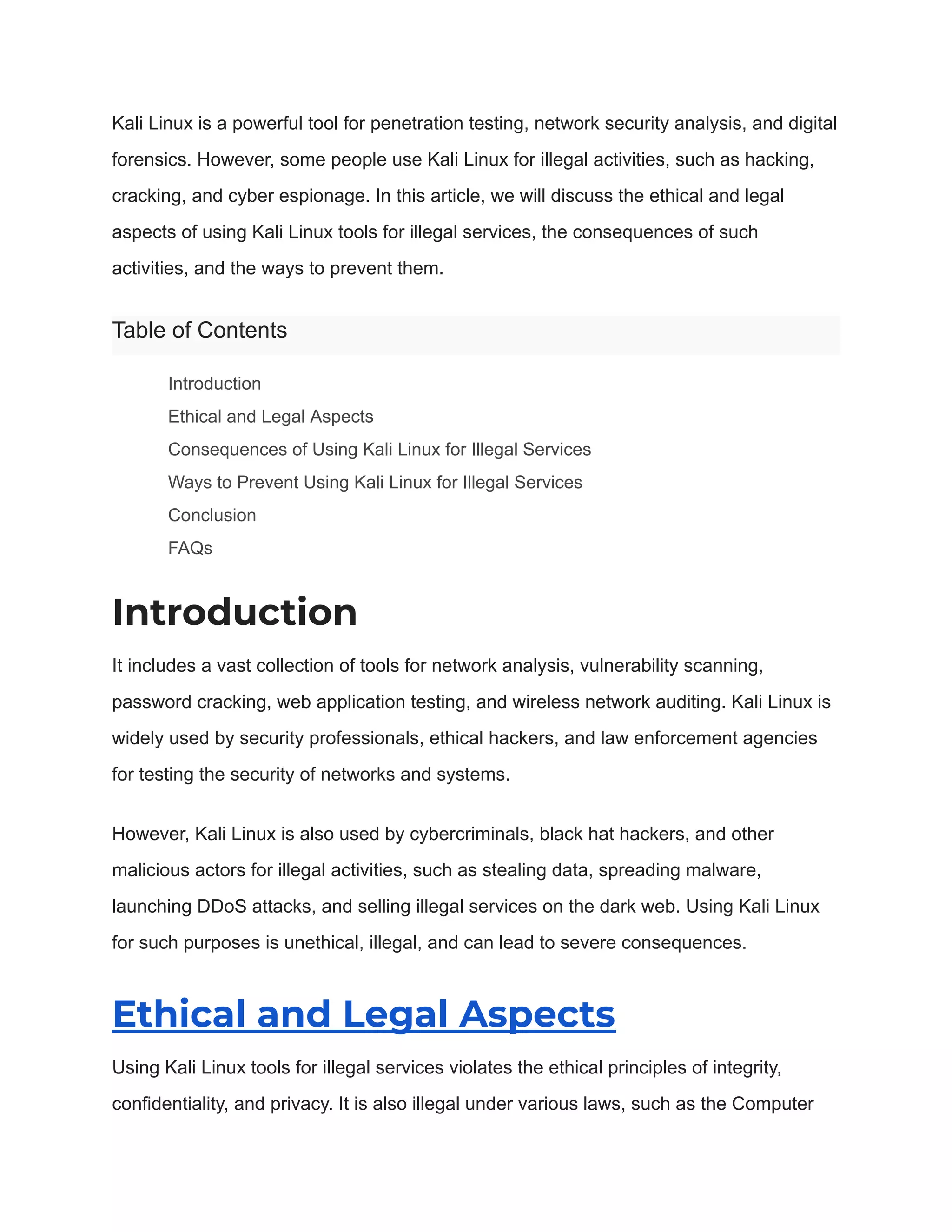 Using Kali Linux Tools For Illegal Servicespdf Operating Systems