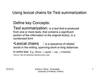 Using lexical chains for text summarization | PPT | Computing | Technology & Computing