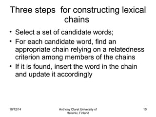 Using lexical chains for text summarization | PPT | Computing | Technology & Computing