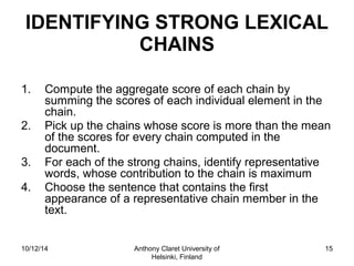Using lexical chains for text summarization | PPT | Computing | Technology & Computing