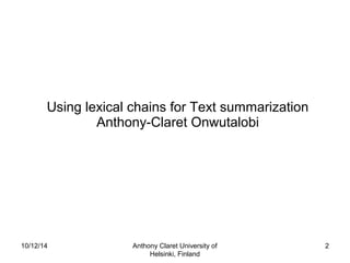 Using lexical chains for text summarization | PPT
