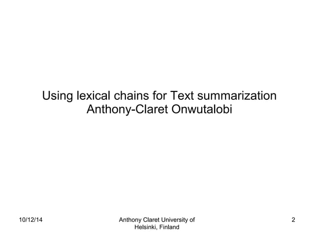 Using Lexical Chains For Text Summarization Ppt Computing